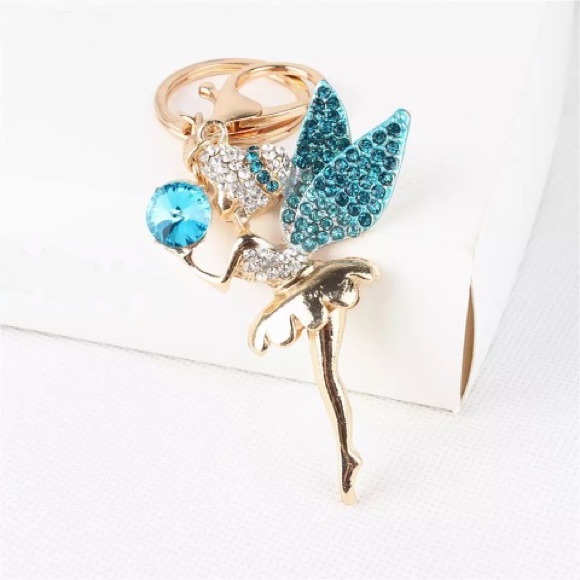 Accessories | Blue Gold Crystal Tinker Bell Keychain Charm | Poshmark